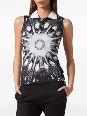 PLEIN SPORT Logo-print Sleeveless Polo Top