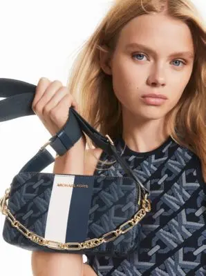 Michael Kors Jet Set Small Empire Signature Logo Stripe Double-Zip