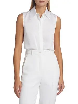 Michael Kors Sleeveless Charmeuse Blouse - Optic White