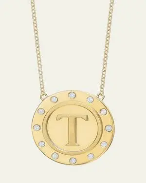 TRACEE NICHOLS Tracee Nichols 14K Gold Initial Token Diamond Necklace T
