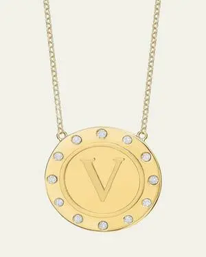 TRACEE NICHOLS Tracee Nichols 14K Gold Initial Token Diamond Necklace V