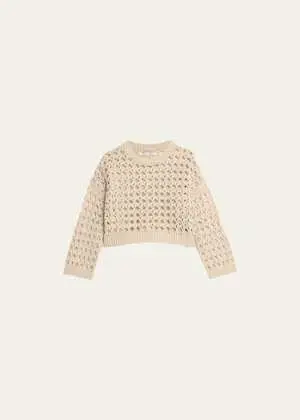 Brunello Cucinelli Jute Cotton Openwork Knit Sweater - C9437 Beige