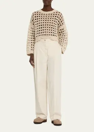 Brunello Cucinelli Jute Cotton Openwork Knit Sweater