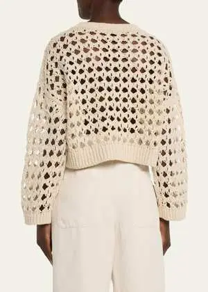 Brunello Cucinelli Jute Cotton Openwork Knit Sweater