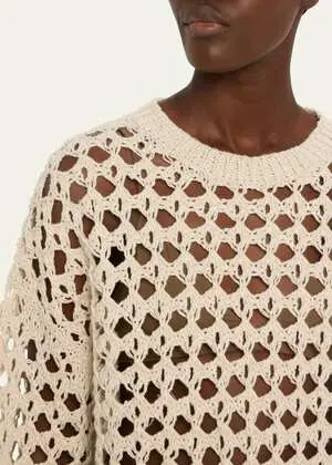 Brunello Cucinelli Jute Cotton Openwork Knit Sweater