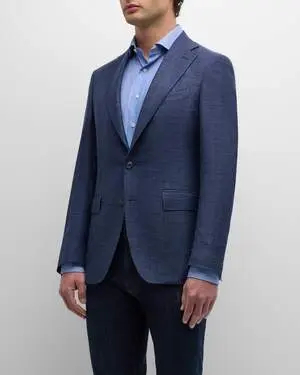 Canali Textured Wool-blend Blazer - Blue