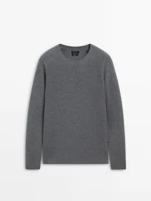 Massimo Dutti Massimo Dutti Wool And Cotton-Blend Knit Sweater - Anthracite Grey