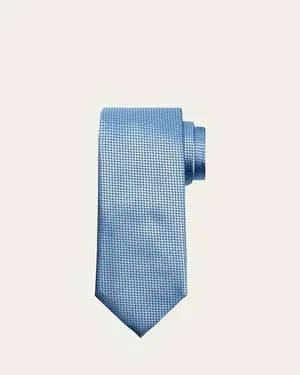 Zegna Micro-geometric Jacquard Silk Tie - Blue