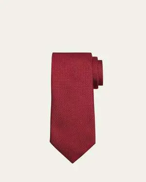 Zegna Micro-Geometric Jacquard Silk Tie Medium Red