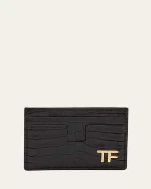 TOM FORD Men's T Line Alligator-Print Card Holder - Black