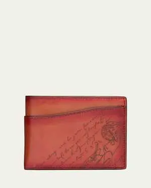 Berluti Makore Slim Scritto Leather Bifold Wallet - Tangerine