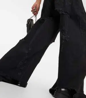 Vetements Distressed Wide-leg Jeans - Black