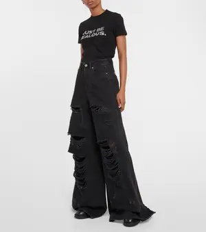 Vetements Distressed Wide-leg Jeans - Black