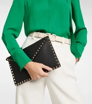 Valentino Garavani Rockstud Leather Clutch - Black