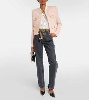 Balmain Cropped Tweed Jacket - Pink