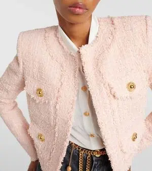 Balmain Cropped Tweed Jacket - Pink