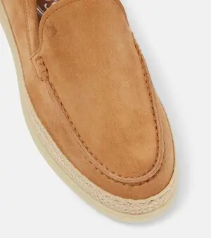 TOD'S Jute-trimmed Suede Moccasins - Brown