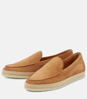 TOD'S Jute-trimmed Suede Moccasins - Brown