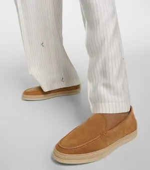 TOD'S Jute-trimmed Suede Moccasins - Brown
