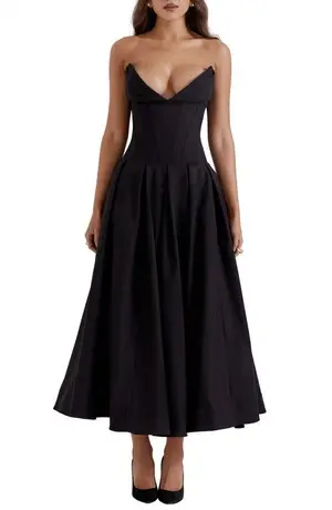 House Of Cb Lady Strapless Midi Dress - Black