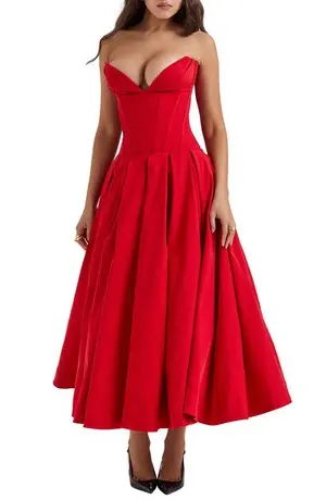 House Of Cb Lady Strapless Midi Dress - Salsa