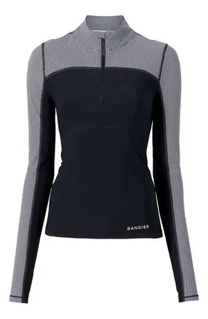 Bandier Pro Fleece Quarter Zip Top - Black/white Herringbone