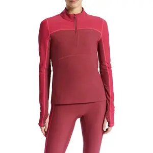 Bandier Pro Fleece Quarter Zip Top Cordovan/ Pink Herringbone