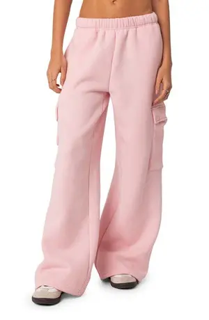 EDIKTED Wide Leg Cargo Sweatpants - Pink