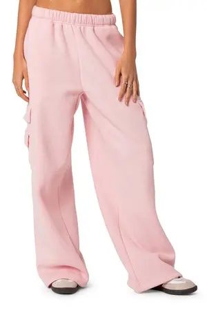 EDIKTED Wide Leg Cargo Sweatpants - Pink