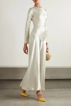 ABADIA Yara Hammered-satin Gown - Silver