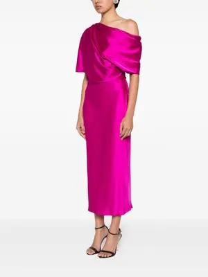 Amsale Off-shoulder Draped Midi Dress - Purple