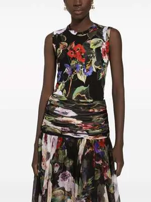 Dolce & Gabbana Floral-print Silk Tank Top - Black