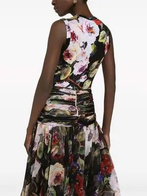 Dolce & Gabbana Floral-print Silk Tank Top - Black