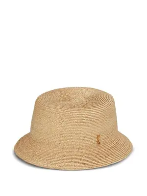 Saint Laurent Logo-plaque Straw Bucket Hat - Brown