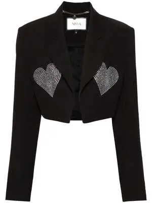 NISSA Rhinestone-heart Cropped Jacket - Black