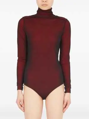 MAISON MARGIELA Sheer Long-sleeve Jersey Bodysuit - Red