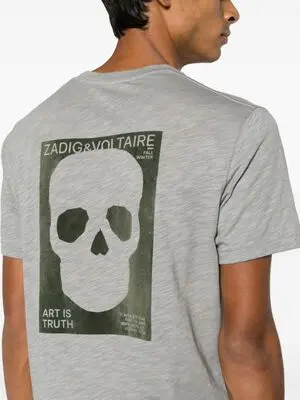Zadig&Voltaire Stockholm Flocked-skull Cotton T-shirt - Grey