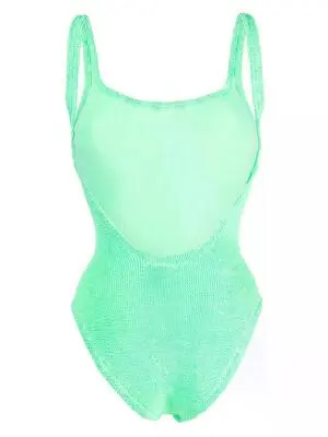 Hunza G Square-neck Crinkled-finish Swimsuit - Green