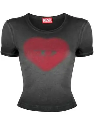 DIESEL® Logo Heart-print Faded T-shirt - Black