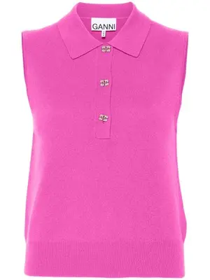 GANNI Logo-buttons Sleeveless Top - Purple