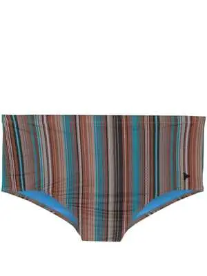 AMIR SLAMA Logo-plaque Striped Swim Shorts - Neutrals