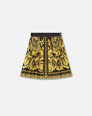 Versace Barocco Silk Twill Pleated Mini Skirt - Black+print