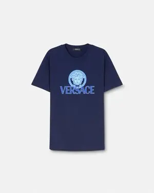 Versace Printed Cotton-Jersey T-Shirt Blue