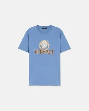 Versace Printed Cotton-Jersey T-Shirt Light Blue