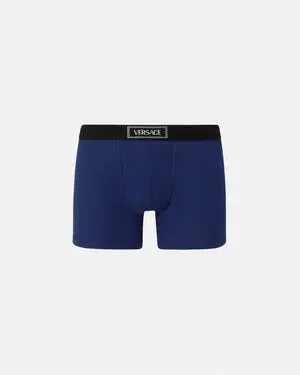 Versace Cotton Ribbed Long Trunks - Blue