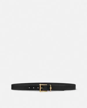 Versace Leather Belt With Logo-engraved Buckle - Black+gold