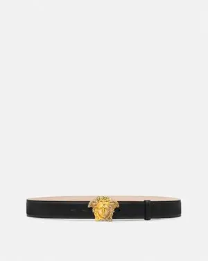 Versace La Medusa Embellished Leather Belt - Black