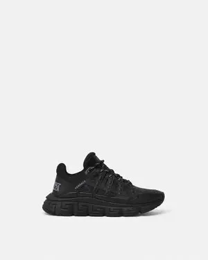 Versace Trigreca Jacquard Leather Sneakers - Black