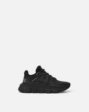 Versace Trigreca Jacquard Leather Sneakers - Black