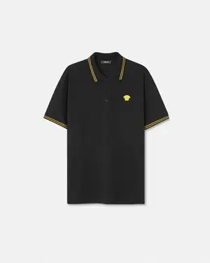 Versace Embroidered Cotton Piqué Polo - Black
